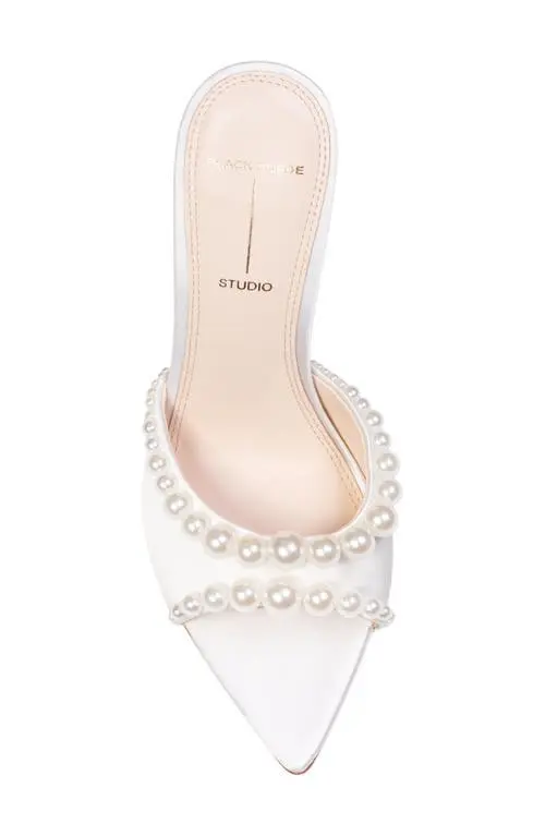 BLACK SUEDE STUDIO Gigi Pearly Beaded Stiletto Slide Sandal - White Satin