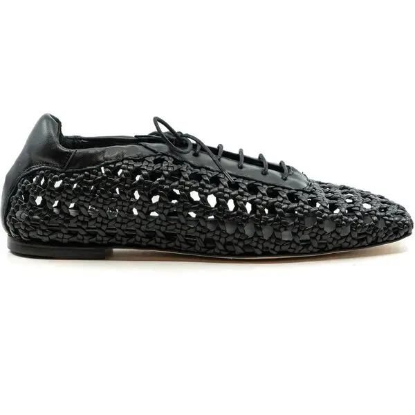 ANDREA GOMEZ Antonia Woven Leather Flat - Black