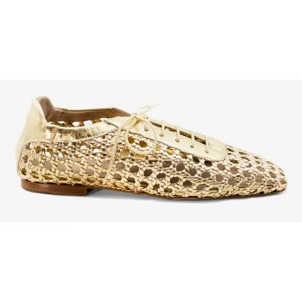 ANDREA GOMEZ Antonia Woven Leather Flat - Gold