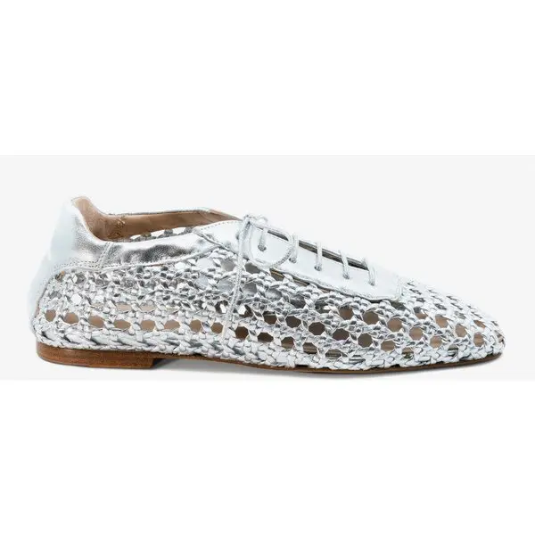 ANDREA GOMEZ Antonia Woven Leather Flat - Silver