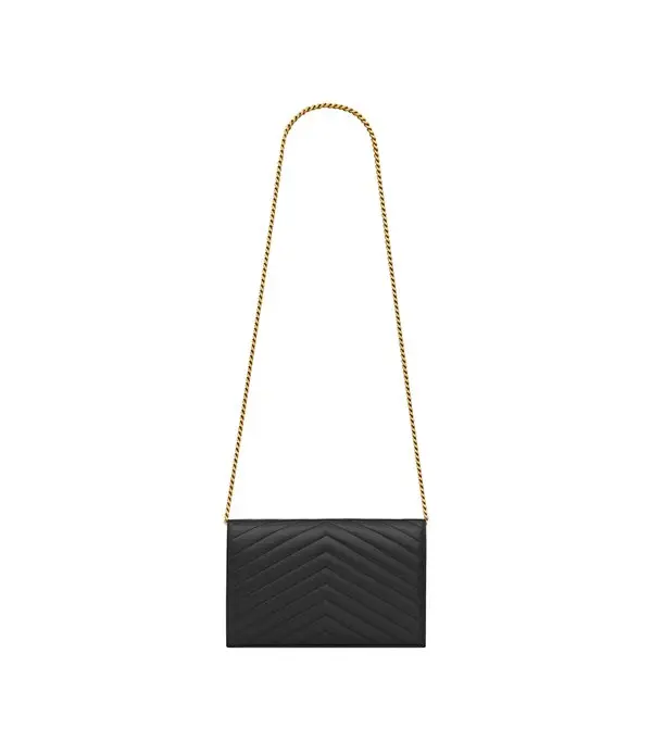 Saint Laurent Monogram Matelassé Envelope Wallet Bag - Black