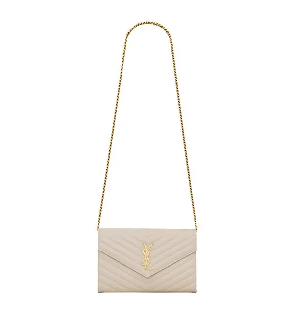 Saint Laurent Monogram Matelassé Envelope Wallet Bag - White