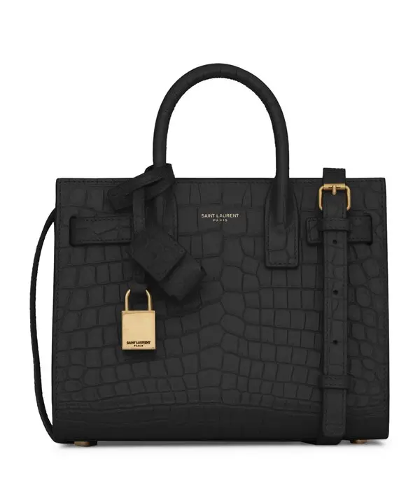 Saint Laurent Nano Sac De Jour Croc-embossed Tote Bag - Black