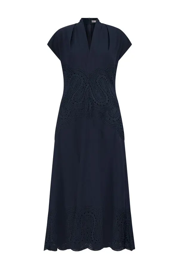 Lela Rose Lace Inset Cotton Poplin V-Neck Dress In Black - 65% Off |  Editorialist