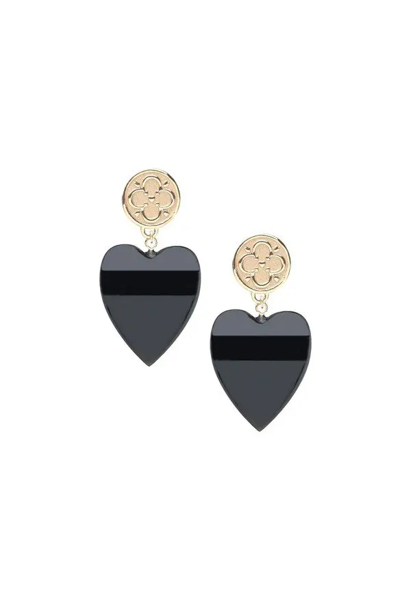 JANE WIN Love Carry Your Heart Agate Earrings - Black