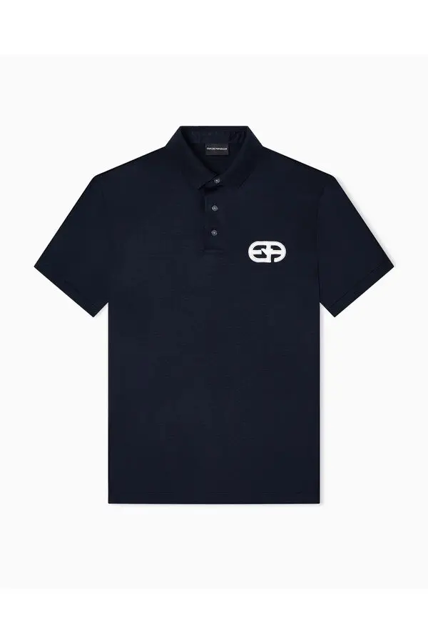 Emporio Armani Lyocell-blend Jersey Polo Shirt With Embossed Ea Logo Embroidery - Navy