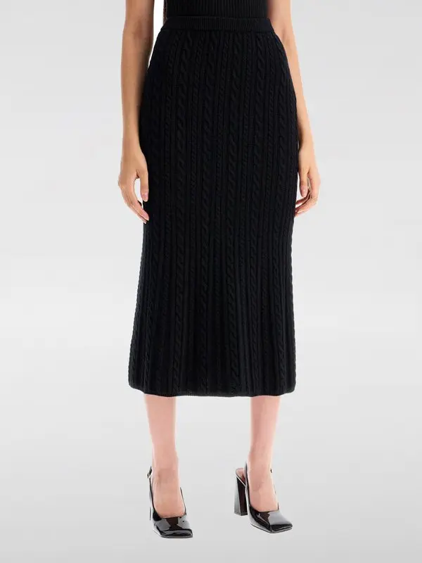 Alessandra Rich Ribbed Knit Midi Skirt - Black