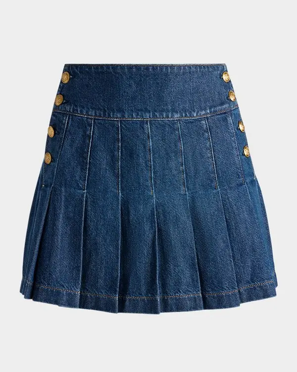 Farfetch Pleated Denim Button Skirt Buy Alice Olivia Lanna Pleated