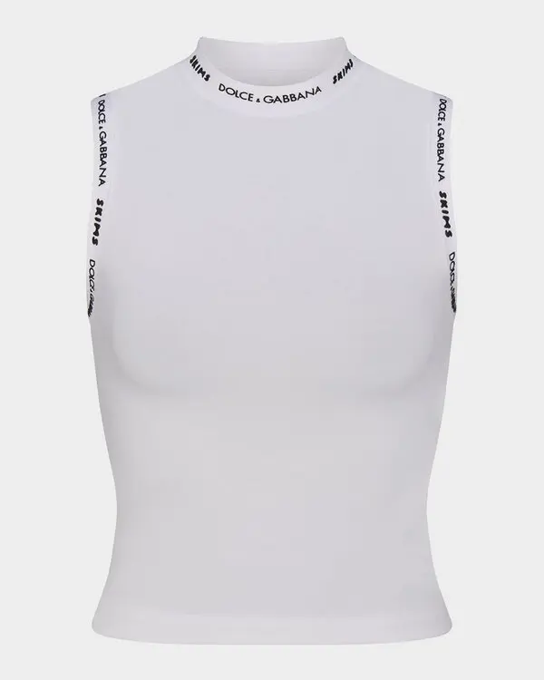 Dolce & Gabbana X Skims Cotton Jersey Mock-Neck Tank - Snow