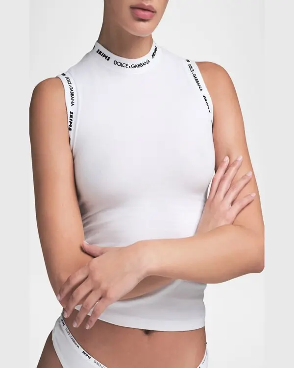 Dolce & Gabbana X Skims Cotton Jersey Mock-Neck Tank - Snow