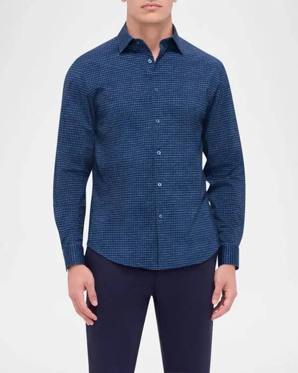 Bugatchi Apos;s James Ooohcotton Check Sport Shirt - Navy