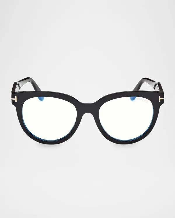 TOM FORD Round Acetate Eyeglasses - Shiny Black