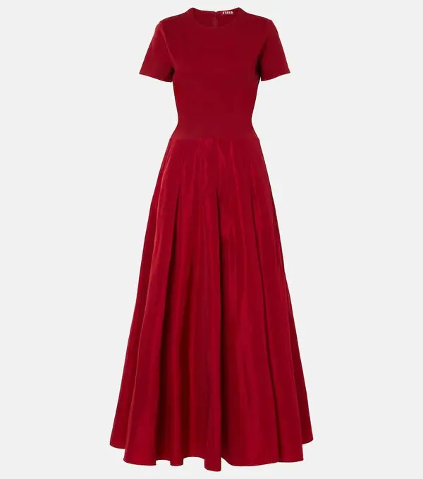 Staud Pleated Ponte And Grosgrain Maxi Dress - Red