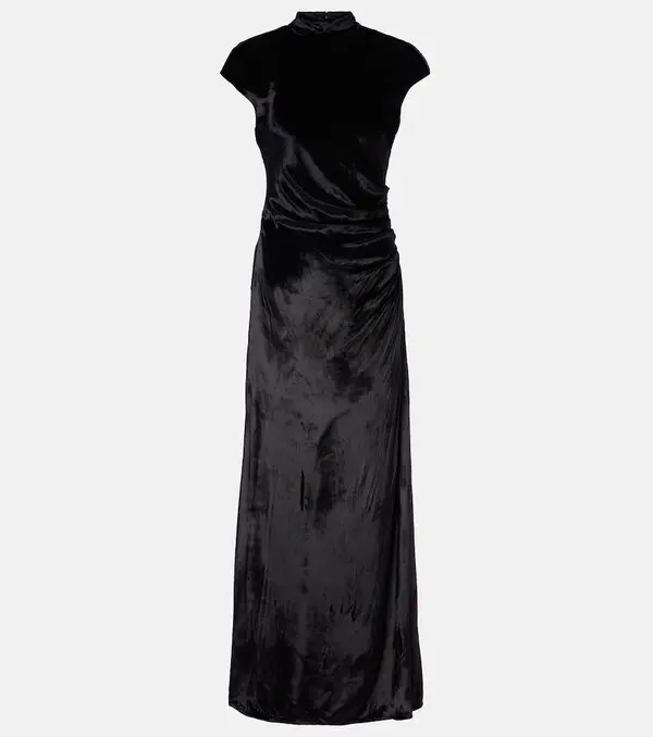 Staud Tina Ruched Velvet Gown - Black
