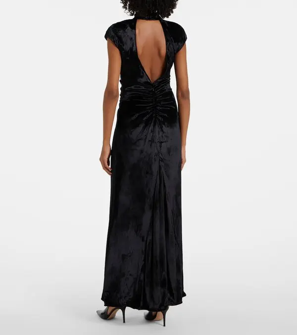 Staud Tina Ruched Velvet Gown - Black