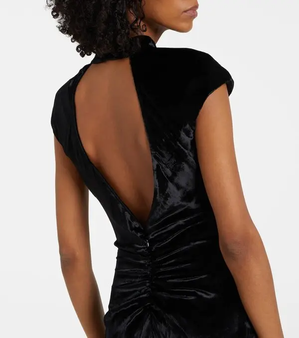Staud Tina Ruched Velvet Gown - Black