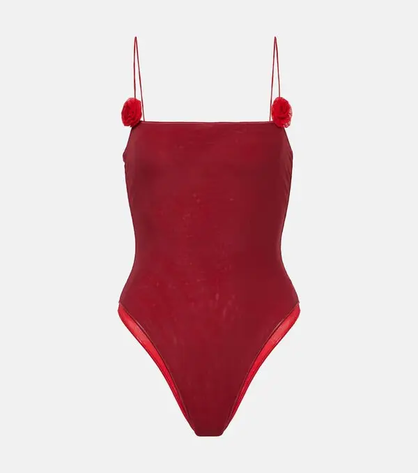 Oseree Floral-appliqué Swimsuit - Red