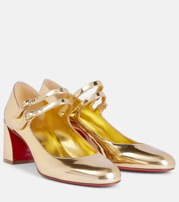 CHRISTIAN LOUBOUTIN Miss Jane Mirrored Leather Mary Jane Pumps - Gold