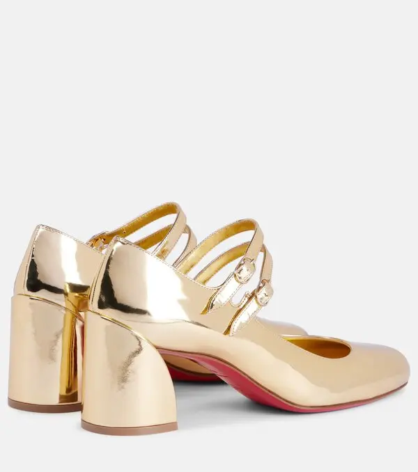 CHRISTIAN LOUBOUTIN Miss Jane Mirrored Leather Mary Jane Pumps - Gold
