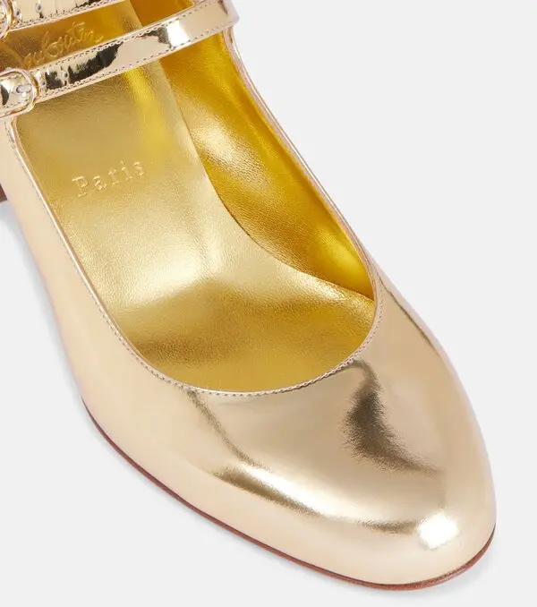 CHRISTIAN LOUBOUTIN Miss Jane Mirrored Leather Mary Jane Pumps - Gold