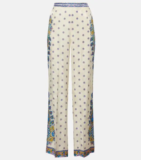 Etro Printed High-rise Straight Pants - White