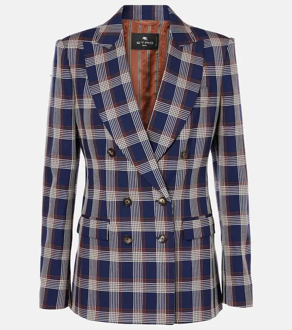 Etro Checked Wool Blazer - Blue