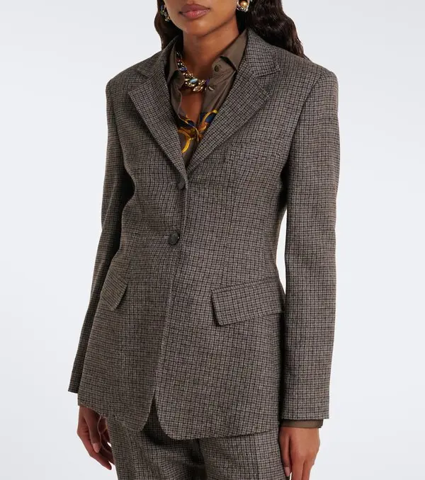 Etro Checked Wool Blazer - Brown