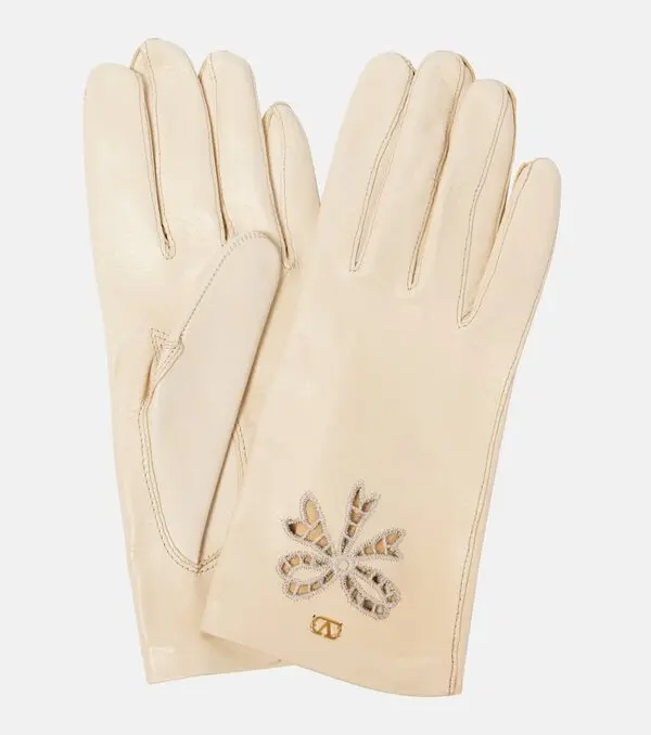 Valentino Garavani Vlogo Signature Leather Gloves - Beige