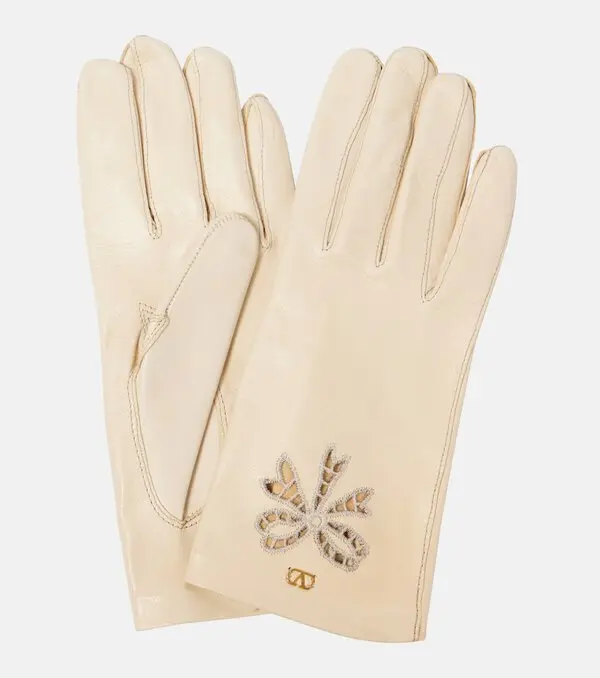 Valentino Garavani Vlogo Signature Leather Gloves - Beige