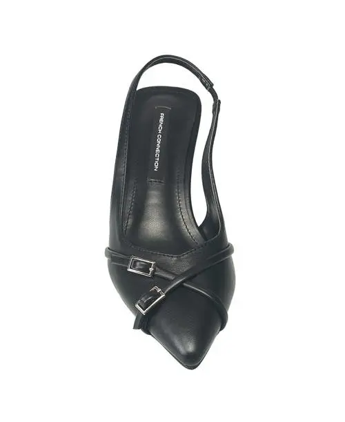 French Connection Buckles Slingback Kitten Heel - Black