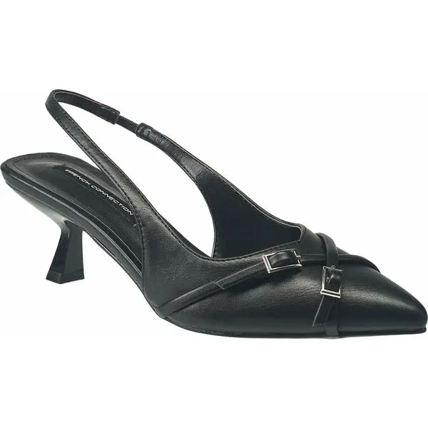 French Connection Buckled Slingback Kitten Heel - Black