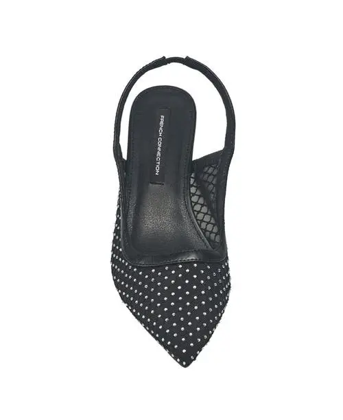 French Connection Elea Mesh And Stone Slingback Kitten Heel