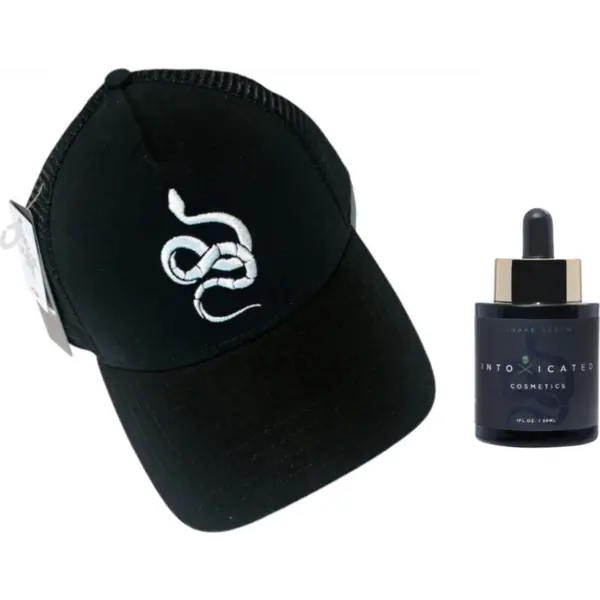 INTOXICATED COSMETICS Snake Serum + Hat Bundle | 1 Fl Oz/ 30 Ml | Anti-aging Formula With Vegan Snake Peptides | Hydrating Hyaluronic Acid - None