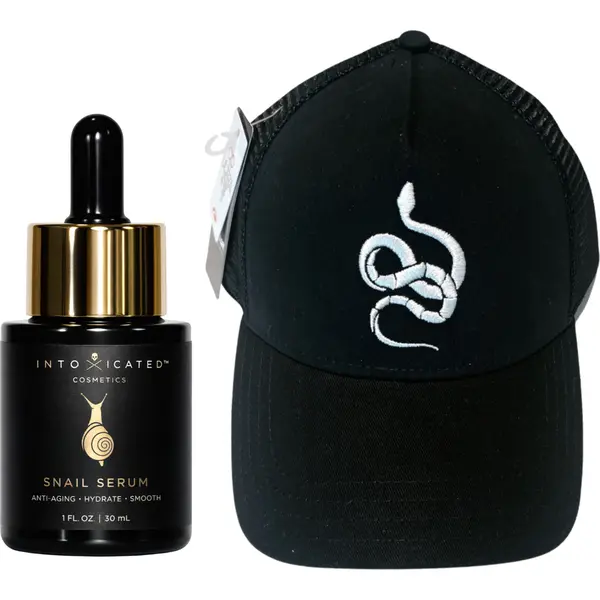 INTOXICATED COSMETICS Snail Serum + Hat Bundle | 1 Fl Oz/ 30 Ml | Anti-aging Formula With Vegan Snake Peptides | Hydrating Hyaluronic Acid - None