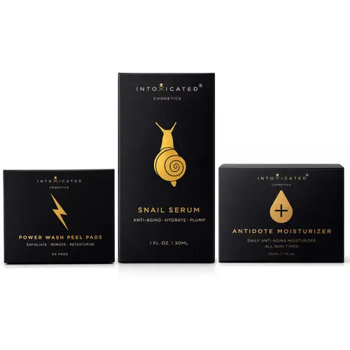 INTOXICATED COSMETICS Hydration Bundle Snail Serum, Power Wash Peel Pads