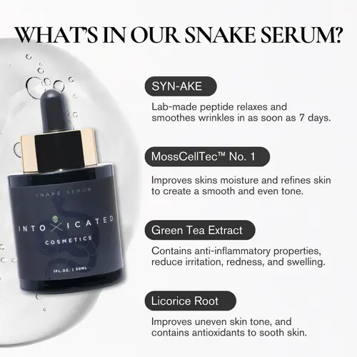 INTOXICATED COSMETICS Snake Serum | 1 Fl Oz/ 30 Ml | Anti-aging Formula With Vegan Snake Peptides | Hydrating Hyaluronic Acid | Niacinamide For