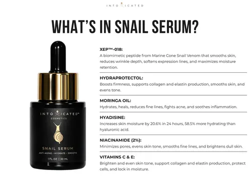 INTOXICATED COSMETICS Snail Serum | 1 Fl.oz./30ml | Hydrating & Anti-aging Skincare Treatment With Vegan Snail Venom Peptide & Vegan Snail Mucin