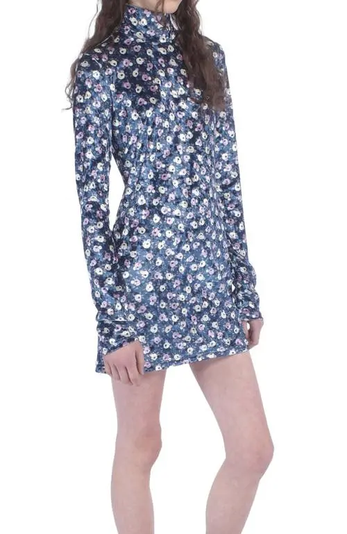 Anna Sui Posie Stretch Velvet Turtleneck Dress