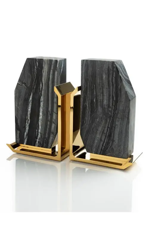 ANNA NEW YORK Fim Geo Marble Bookends - Black Grey And Gold