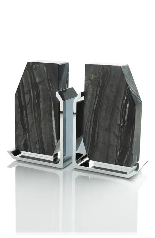 ANNA NEW YORK Fim Geo Marble Bookends - Black Grey And Silver
