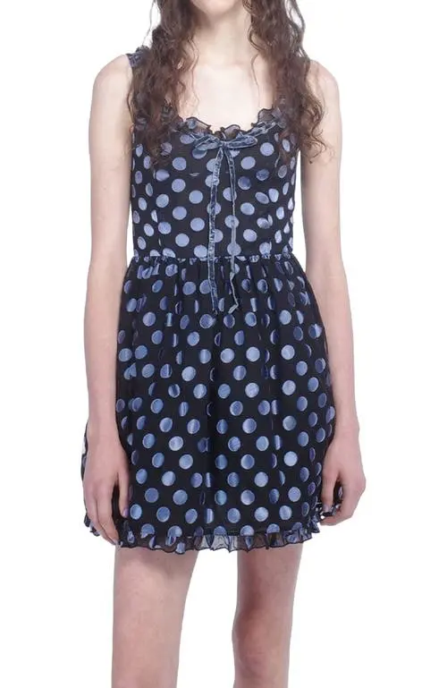 Anna Sui Dot Chiffon Ruffle Mini Dress