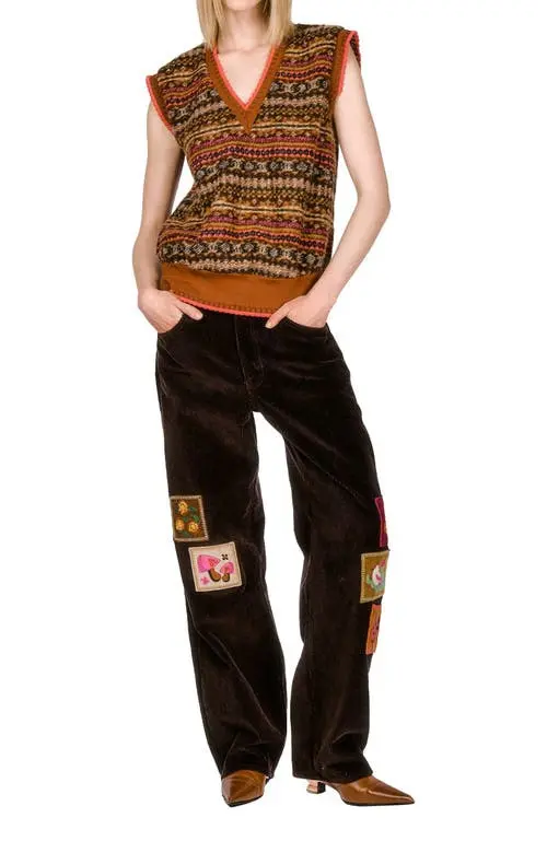 Anna Sui Fair Isle Fleece Vest - Cinnamon Multi