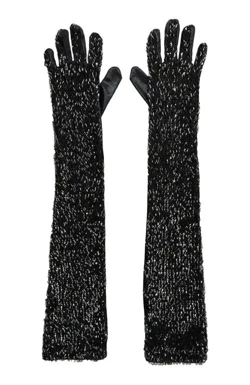 Anna Sui Bugle Bead Sequins Long Gloves - Black Multi