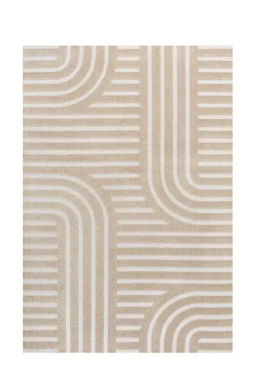 JONATHAN Y Anders Midcentury Modern Arch Stripe Two-tone High-low Area Rug - Beige/cream