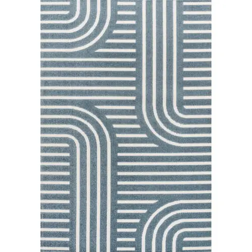 JONATHAN Y Anders Midcentury Modern Arch Stripe Two-tone High-low Area Rug - Navy/cream