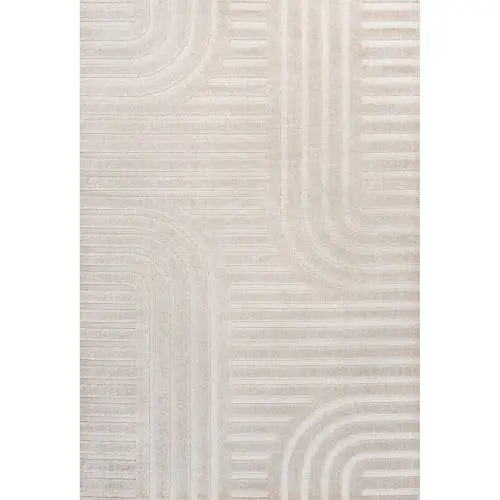 JONATHAN Y Anders Midcentury Modern Arch Stripe Two-tone High-low Area Rug - White/cream