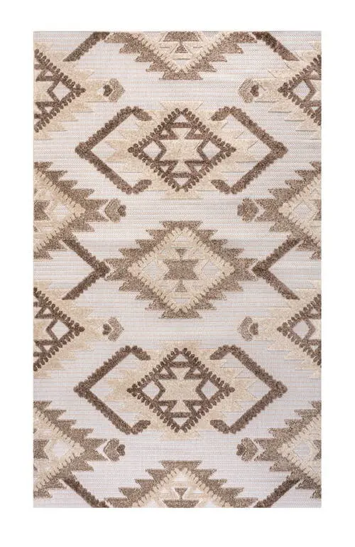 JONATHAN Y Sumak High-low Pile Neutral Diamond Kilim Indoor/outdoor Area Rug - Brown/ivory