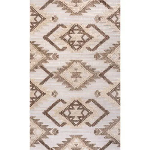 JONATHAN Y Sumak High-low Pile Neutral Diamond Kilim Indoor/outdoor Area Rug - Brown/ivory