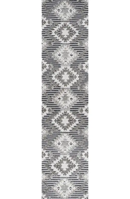 JONATHAN Y Sumak High-low Pile Neutral Diamond Kilim Indoor/outdoor Area Rug - Gray/white/black