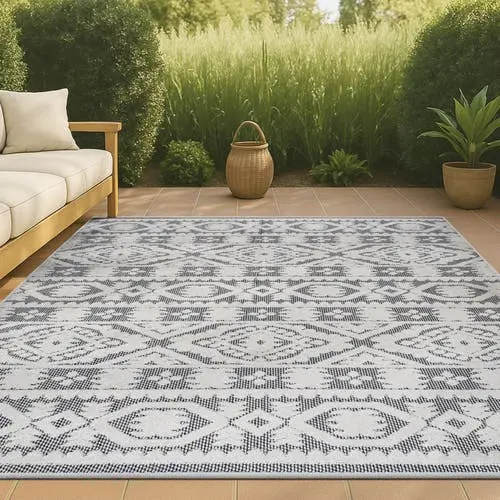 JONATHAN Y Citta High-low Pile Mediterranean Tile Indoor/outdoor Area Rug - White/black